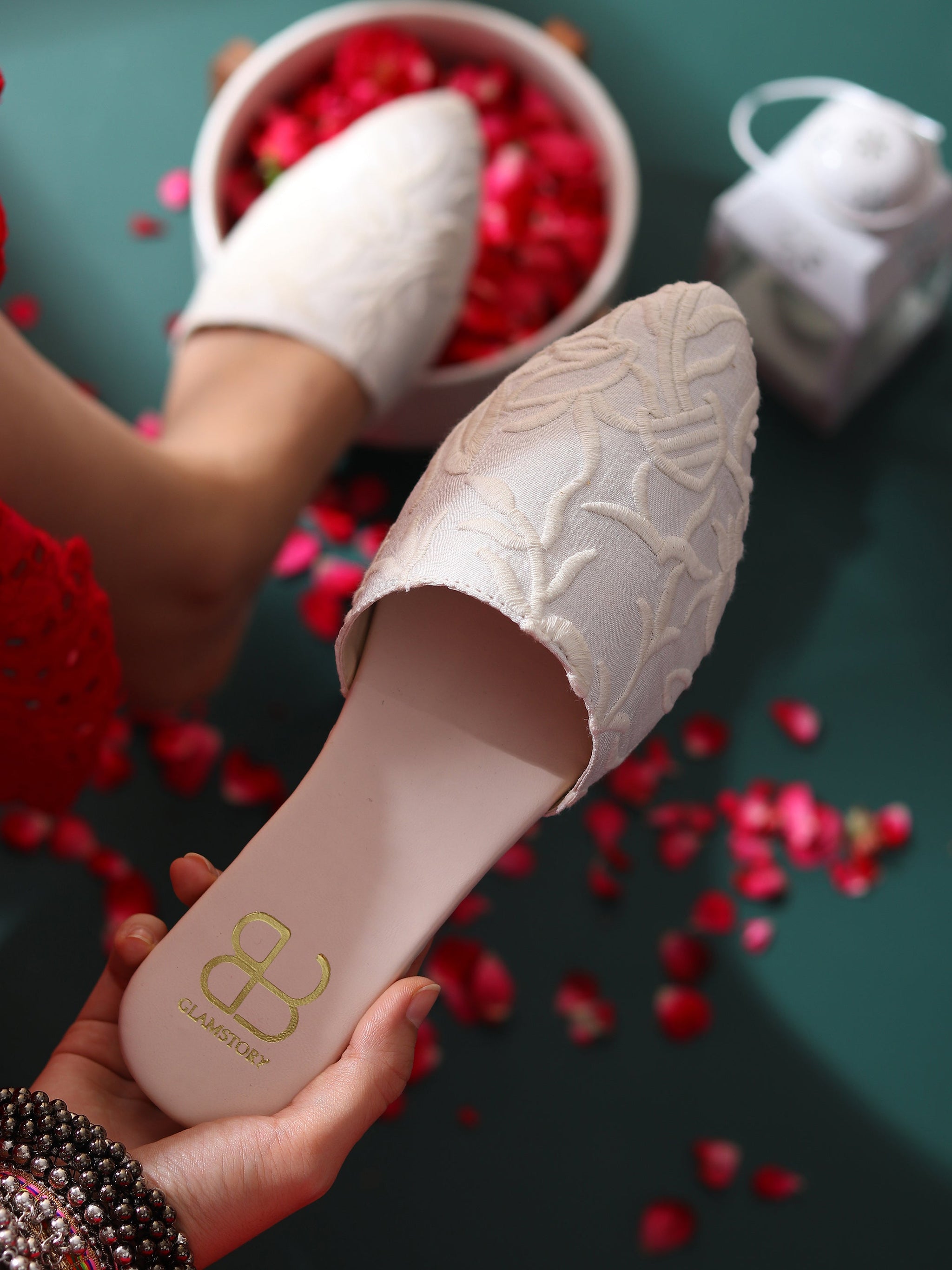 BELA Embroidered White Elegance Vegan Leather Mule